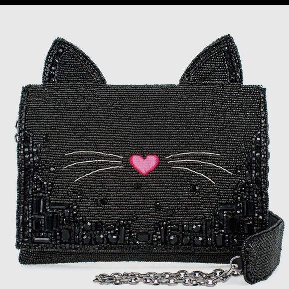 Mary Frances | Bags | Black Beaded Cat Purse With Pink Heart Kitty ...